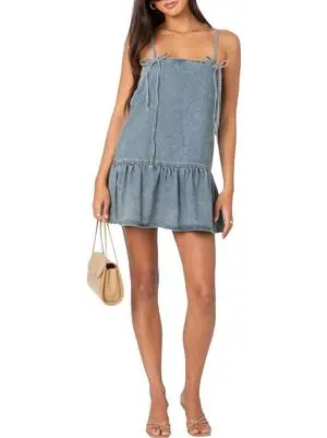 EDIKTED Dylan Denim Shift Minidress - Blue-washed