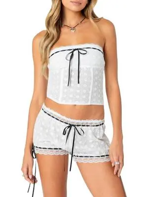 EDIKTED Ribbon Eyelet Cotton Corset Top - White