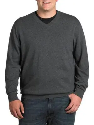 OAK HILL PREMIUM BY DXL Big & Tall Cashmere Blend V-neck Sweater - Flannel Grey
