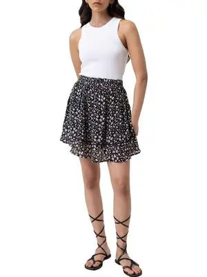 REISTOR Floral Drawstring Mini Skirt - Monochrome Medley