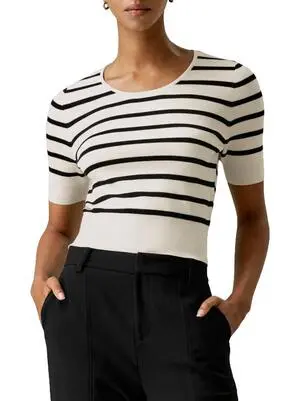 Lilysilk Striped Knit Top - White With Black Stripes