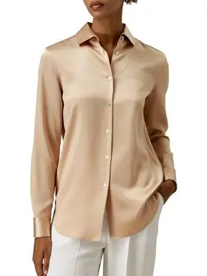 Lilysilk Spread Collar Silk Shirt - Light Camel