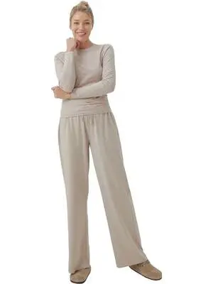 PACT Luxe Essential Wide Leg Pant Oat Heather