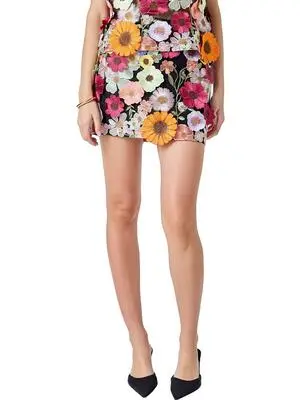 Endless Rose Floral Embroidered Miniskirt - Black