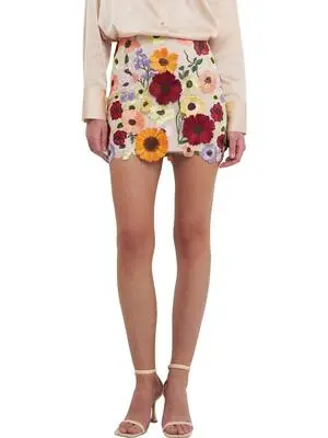 Endless Rose Floral Embroidered Miniskirt - Pink Multi