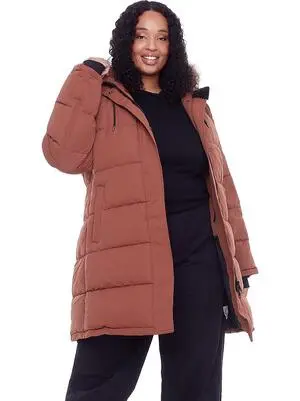 ALPINE NORTH Aulavik Vegan Down Mid-length Hooded Parka Coat - Maple