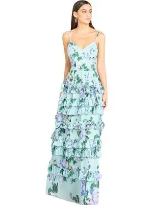 LARA NEW YORK Ruffle Skirt Printed Gown - Mint