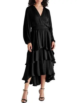 Steve Madden Steve Madden Bei Long Sleeve Tiered Midi Dress Black