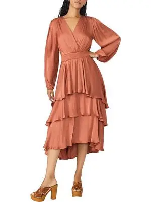 Steve Madden Steve Madden Bei Long Sleeve Tiered Midi Dress Copper-0