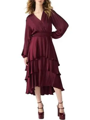 Steve Madden Steve Madden Bei Long Sleeve Tiered Midi Dress Wine-1