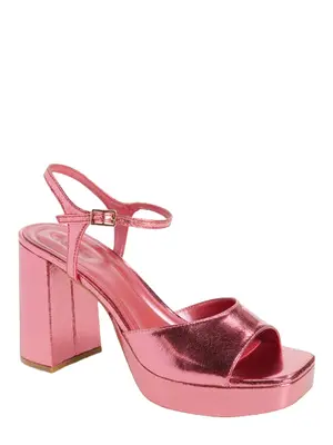 OPEN EDIT Whitney Block Heel Sandal Pink Metallic