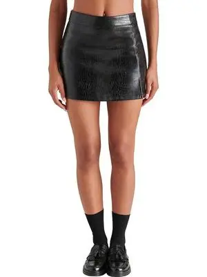 Steve Madden Cameron Snakeskin Embossed Faux Leather Mini Skirt - Black