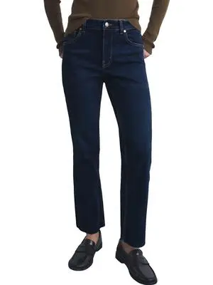 Mango Sienna Raw Hem Crop Flare Jeans - Dark Blue