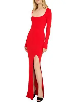 Good American Virgo Long Sleeve Rib Sweater Dress - Grenadine003