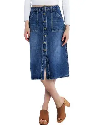 WASH LAB DENIM A-line Denim Skirt - Deep Sea Blue