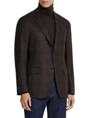 Zegna Glen Plaid Cashmere & Silk Sport Coat - Dark Brown