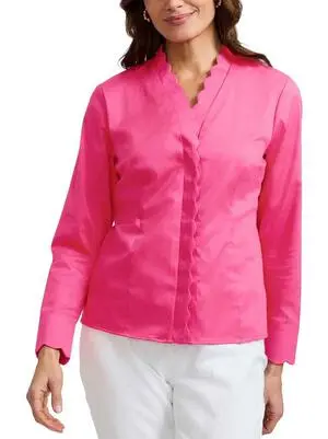 Foxcroft Bridget Scalloped Matte Sateen Button-up Shirt - Pink Flambe