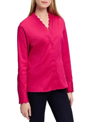 Foxcroft Bridget Scalloped Matte Sateen Button-up Shirt - Ruby Pink