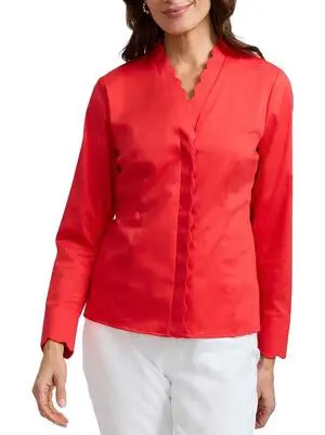 Foxcroft Bridget Scalloped Matte Sateen Button-up Shirt - Scarlet Red