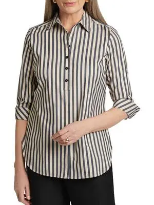 Foxcroft Madison Stripe Stretch Cotton Blend Top - Black/neutral