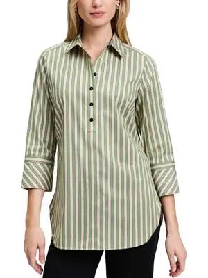 Foxcroft Madison Stripe Stretch Cotton Blend Top - Olive/neutral