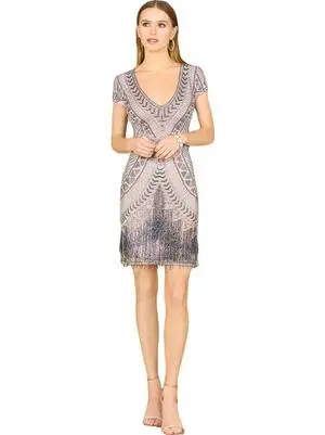 LARA NEW YORK Brooklyn Beaded Short Dress - Blush