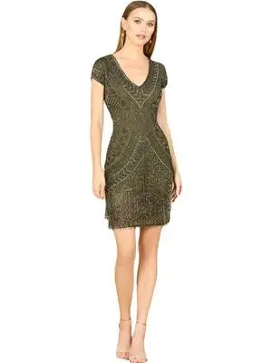 LARA NEW YORK Brooklyn Beaded Short Dress - Olive