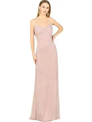 LARA NEW YORK Beaded Spaghetti Strap Gown - Blush