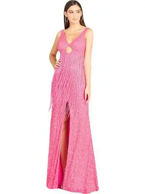 LARA NEW YORK Regan Sequin Fringe Dress - Hotpink