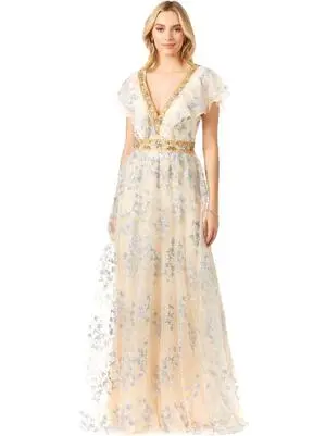 LARA NEW YORK LARA New York Embellished Lace A-Line Gown Champagne