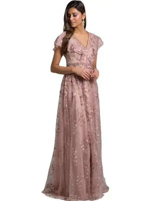 LARA NEW YORK LARA New York Embellished Lace A-Line Gown Mauve