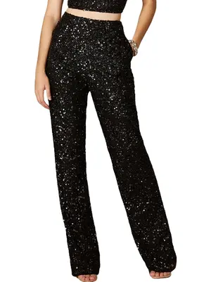 LARA NEW YORK LARA New York Beaded Wide Leg Pants Black