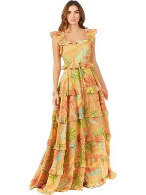LARA NEW YORK Ruffle Printed Gown - Yellowprint