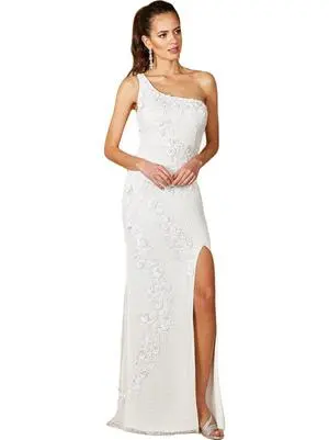 LARA NEW YORK Fleur One Shoulder Beaded Wedding Gown - Ivory