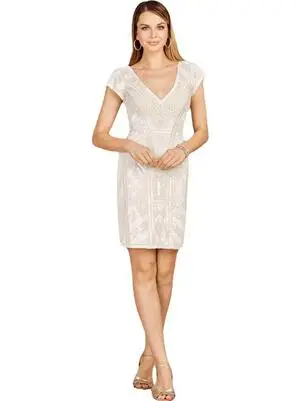 LARA NEW YORK V-neck Beaded Mini Dress - Ivory