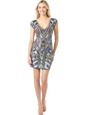 LARA NEW YORK Beaded Mini Dress - Navysilver