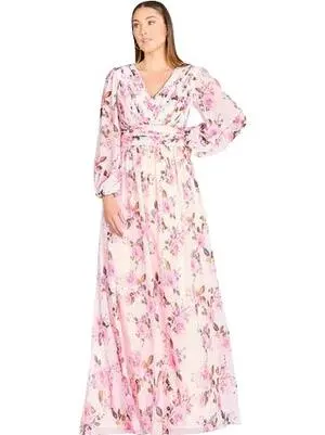 LARA NEW YORK Long Sleeve Print Dress - Pink