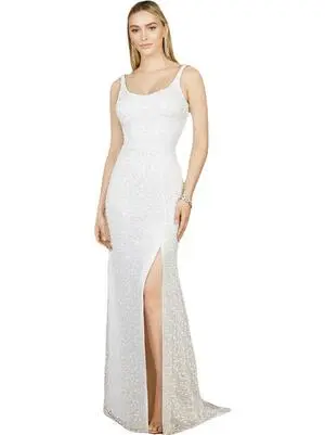 LARA NEW YORK Bridal Beaded Gown With Slit - Ivory