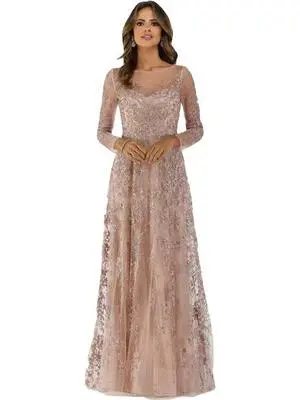 LARA NEW YORK Illusion Neckline A-line Gown - Blush