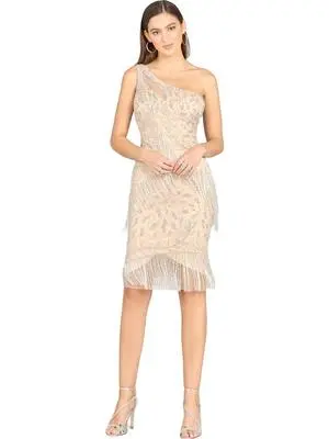 LARA NEW YORK Beaded One Shoulder Dress - Nudesilver