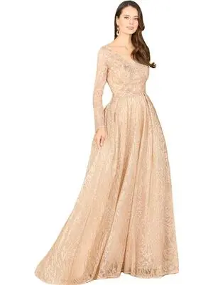 LARA NEW YORK Swirling Pattern Ball Gown - Champagne
