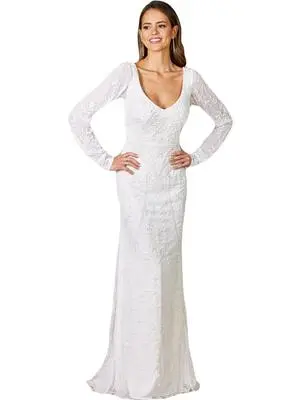 LARA NEW YORK Gigi Beaded Sheath Gown - Ivory