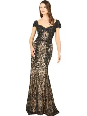 LARA NEW YORK Beaded Gown - Blacknude