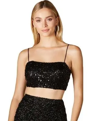 LARA NEW YORK LARA New York Beaded Tulle Top Black