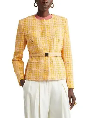 St. John Italian Slubbed Tweed Knit Belted Jacket - Sonora/dune Multi