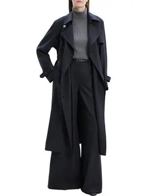 Theory Double-breasted Tie-waist Trench Coat - Charcoal Melange - A08