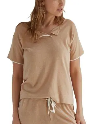 OYUN Oyun Split Neck T-Shirt Camel