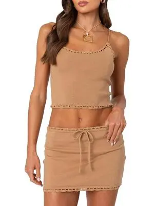 EDIKTED Open Stitch Trim Crop Top - Mocha