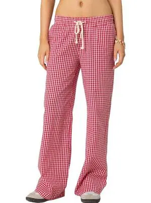 EDIKTED Taya Gingham Low Rise Drawstring Pants - Red