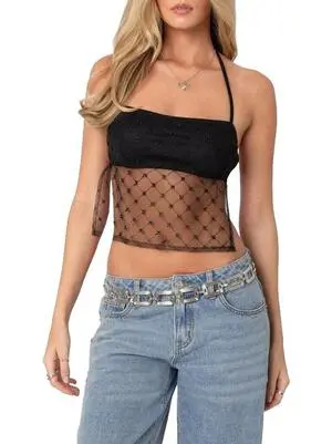 EDIKTED Beaded Halter Top - Black